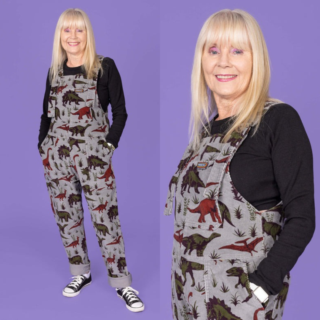 Run and Fly Grey Adventure Dinosaur Stretch Corduroy Dungarees Overalls ...