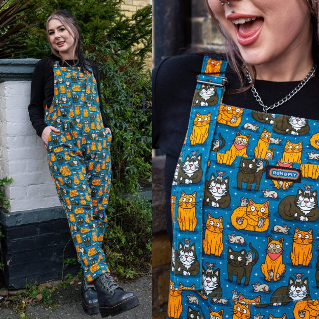 Run and Fly Cat and Mouse Wafflemama Print Dungarees Overalls Unisex ...