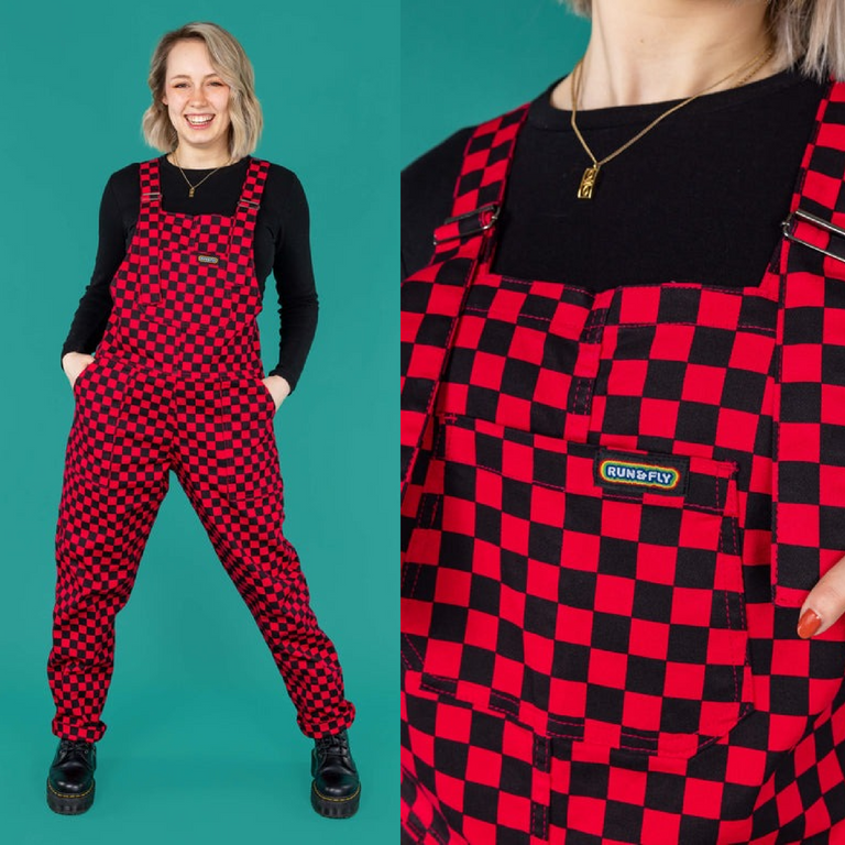 Run and Fly Checkerboard Print Overalls Unisex Cute Retro Alt Emo Goth ...