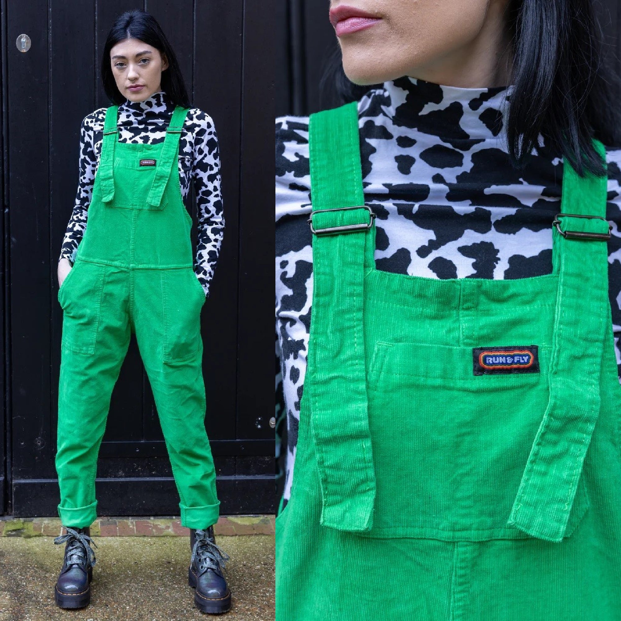 Run and Fly Stretch Corduroy Dungarees Green Overalls XXXS-XXL ...