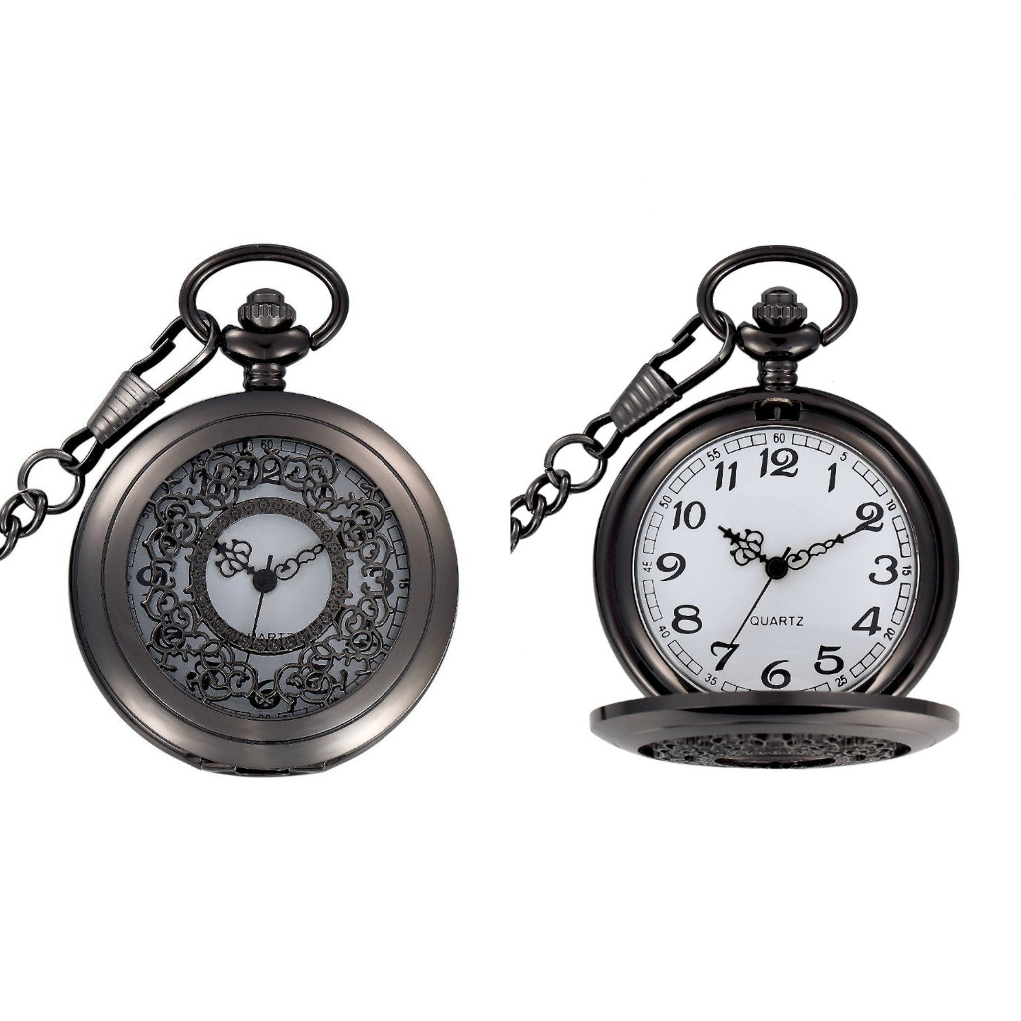 Black Filigree Pocket/Fob Watch Steampunk/Victorian/Wedding/Goth Vtg ...