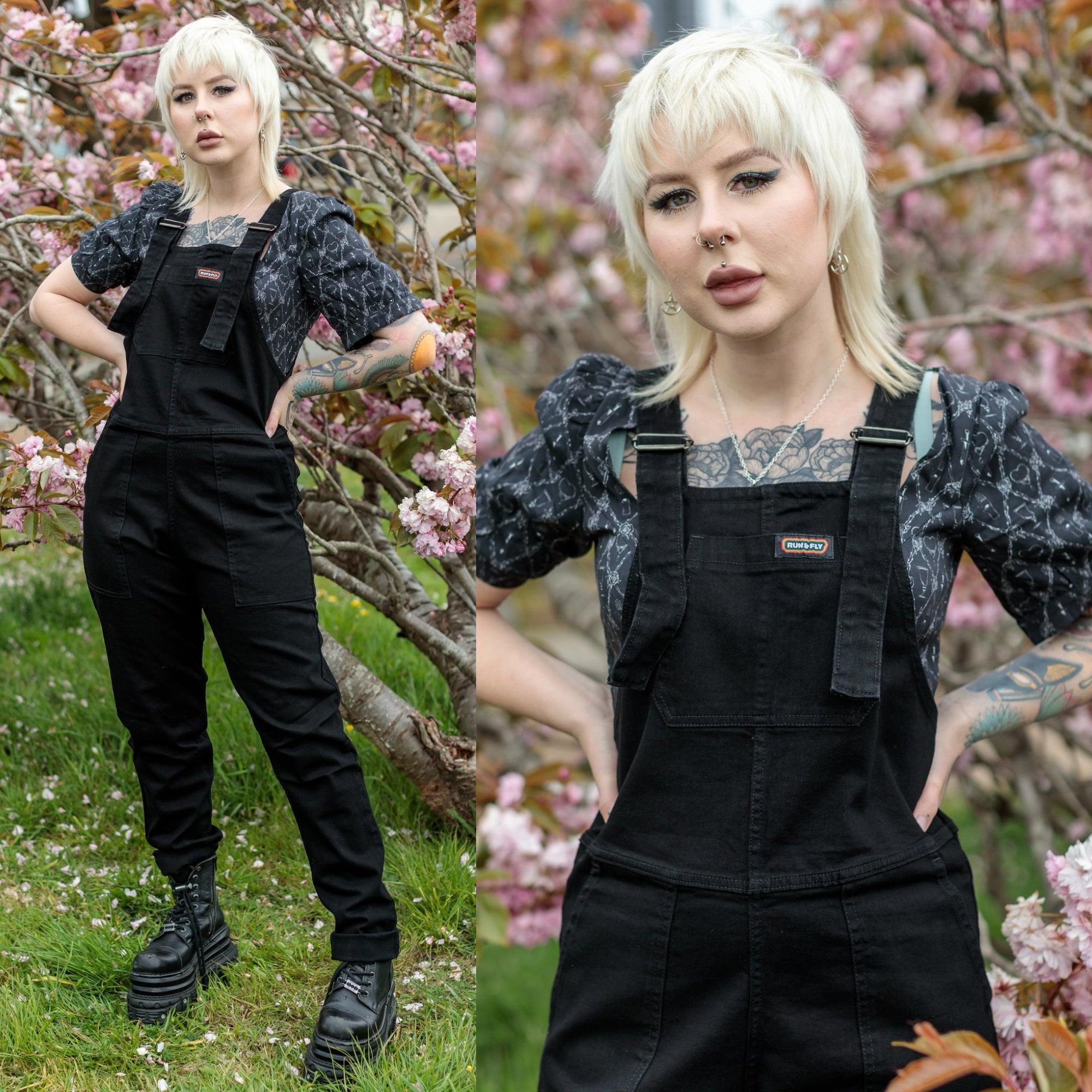 Run and Fly Black Stretch Denim Cotton Dungarees Overalls 8 10 12 14 16 ...