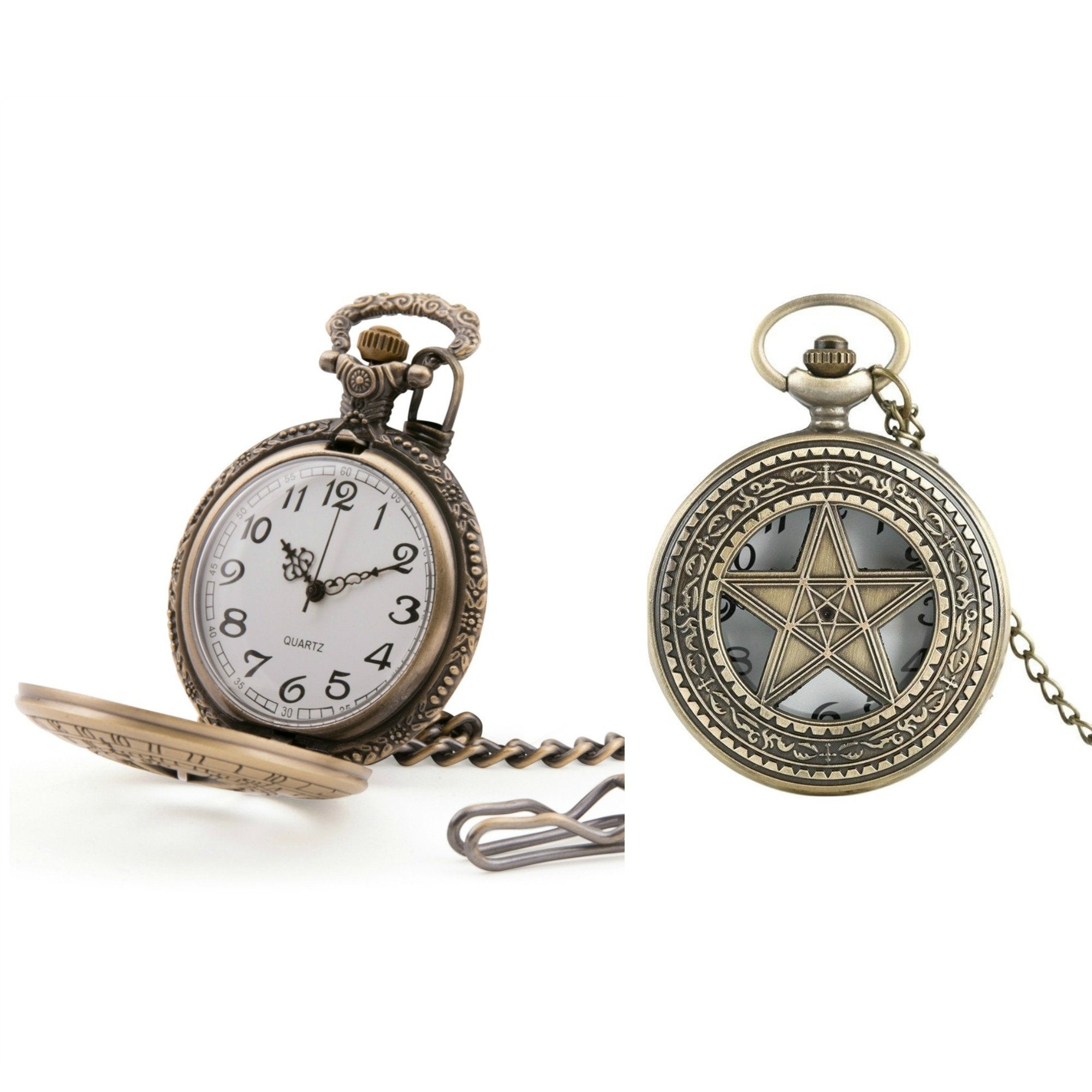 Inlaid Pentagram Pocket/Fob Watch Steampunk/Victorian/Wedding/Goth Vtg ...