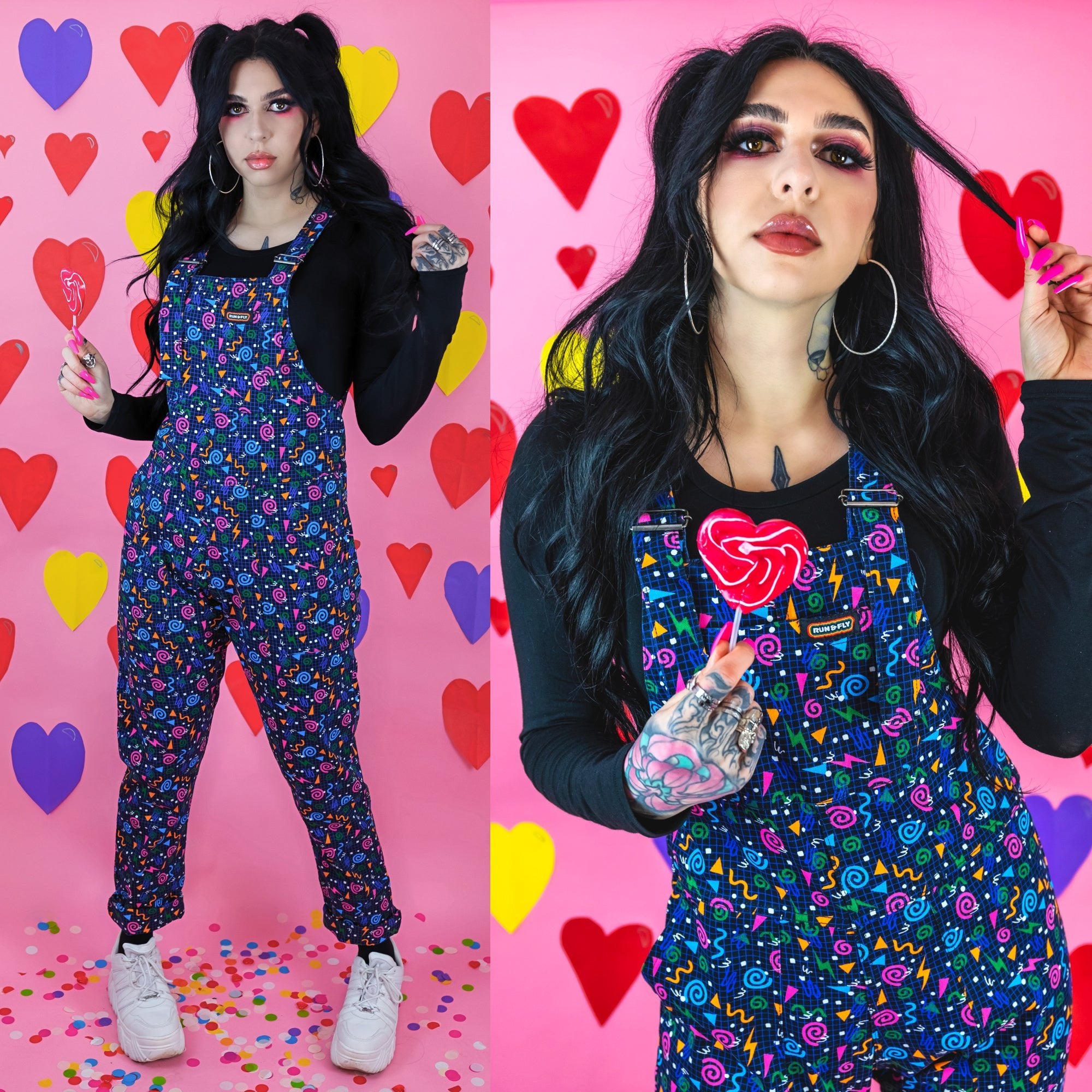 Run and Fly 90S Memphis Print Cotton Dungarees Overalls 8 10 12 14 16 ...