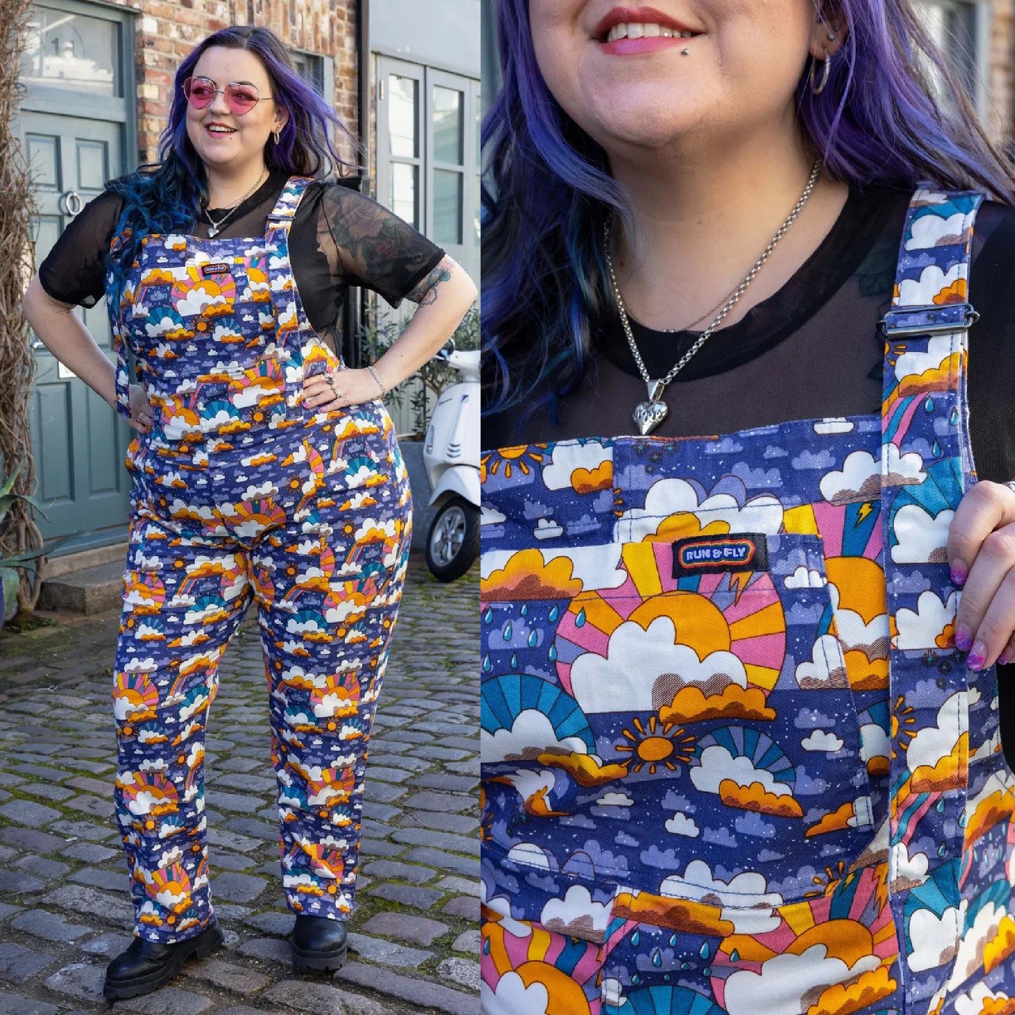 Run and Fly Rainy Days Print Dungarees Jumpsuit Overalls Unisex Cute ...