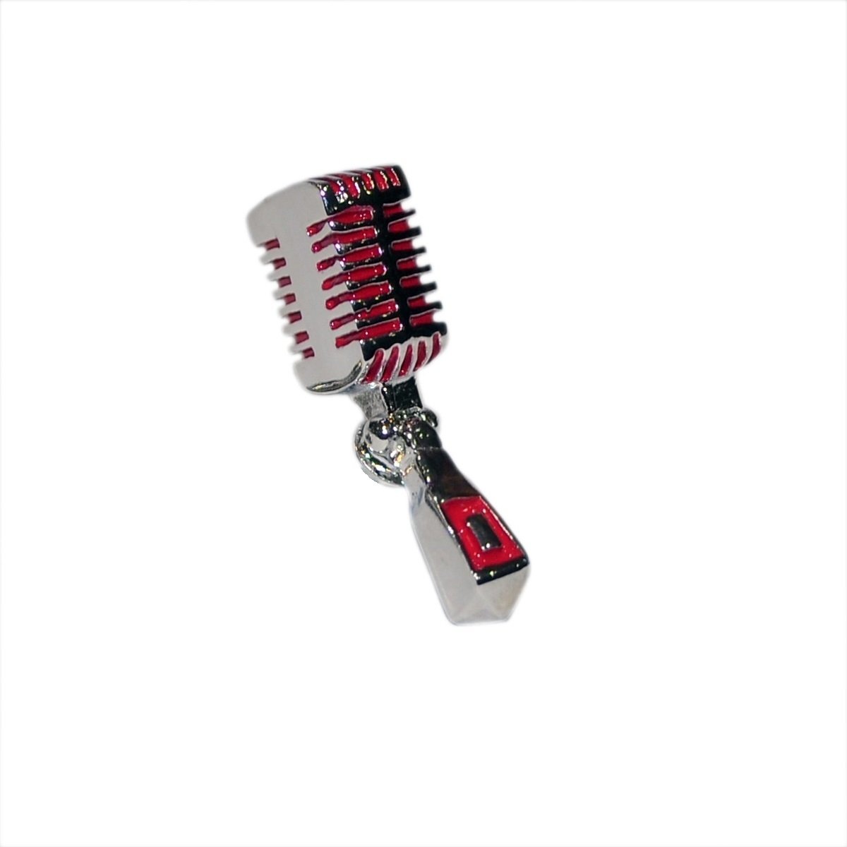 Retro 50s Microphone 3D Lapel Pin Badge/Brooch Gift Silver Red Singer ...